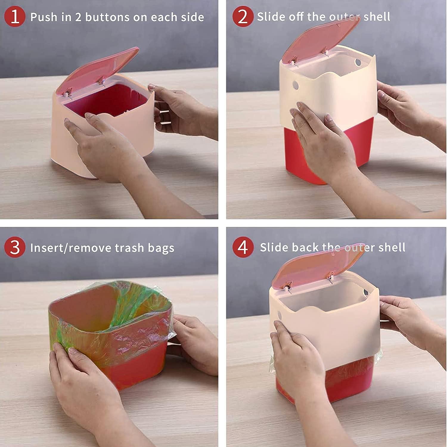 Desk Bin Trash Can with Lid, Mini Portable Table Waste Bin Desktop Dus ...